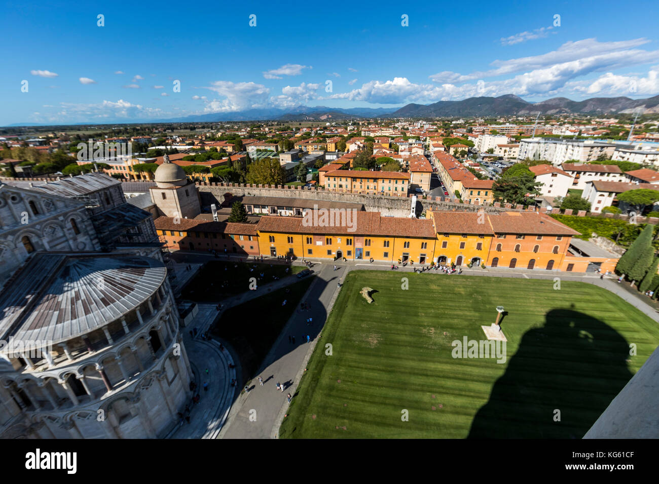 Piazza del Duomo and the Cathedral view from the Leaning Tower of Pisa ...