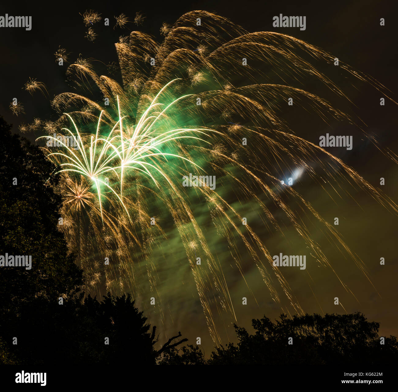 Fireworks and full moon on Bonfire Night, north London, UK Stock Photo ...