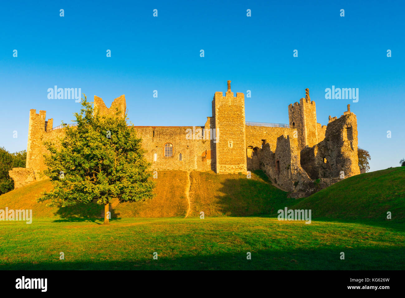 Framlingham Castle Suffolk, view at sunset of the curtain wall of the ...