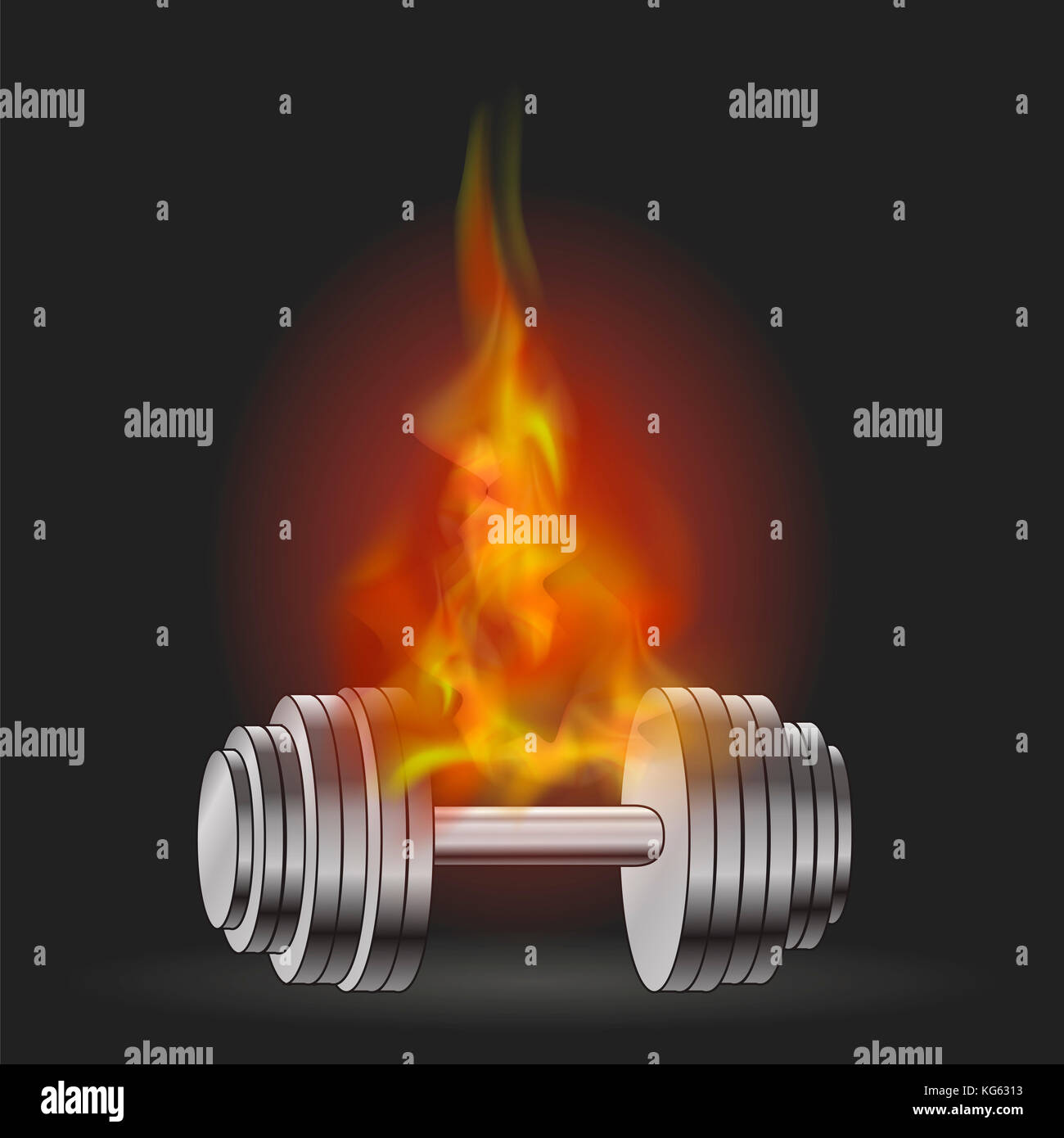 Metallic Dumbell and Fire Flame Stock Photo - Alamy