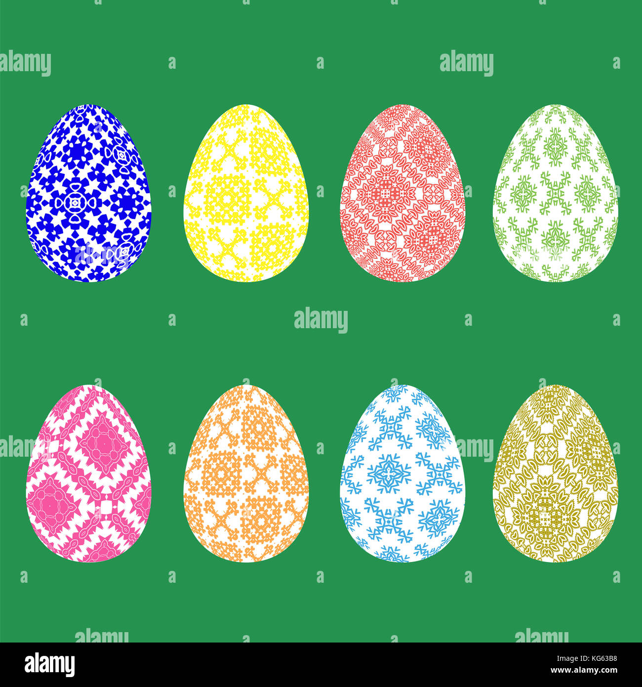 Set of Easter Eggs with Different Ornaments Stock Photo - Alamy