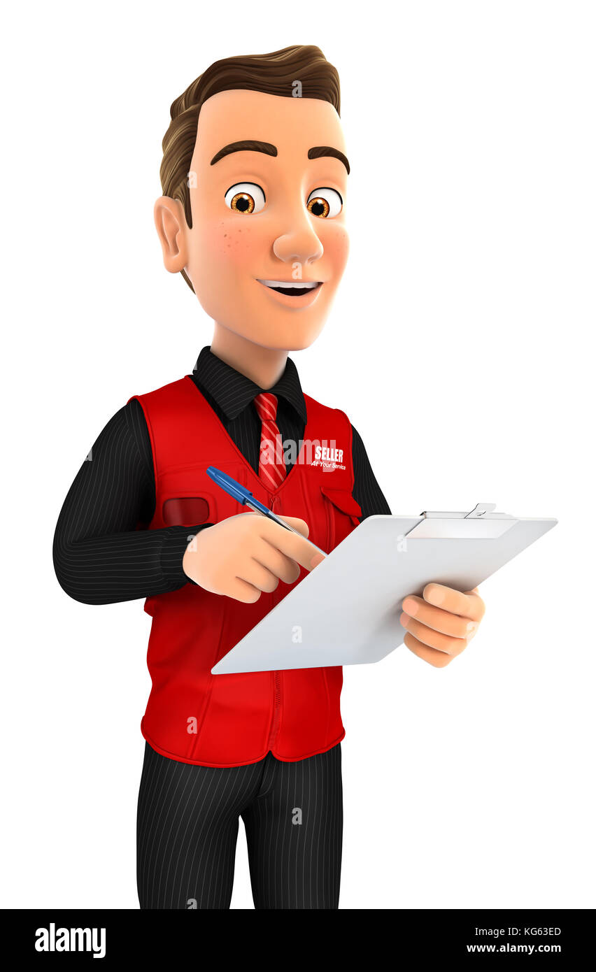 3d seller writing on notepad, illustration with isolated white ...