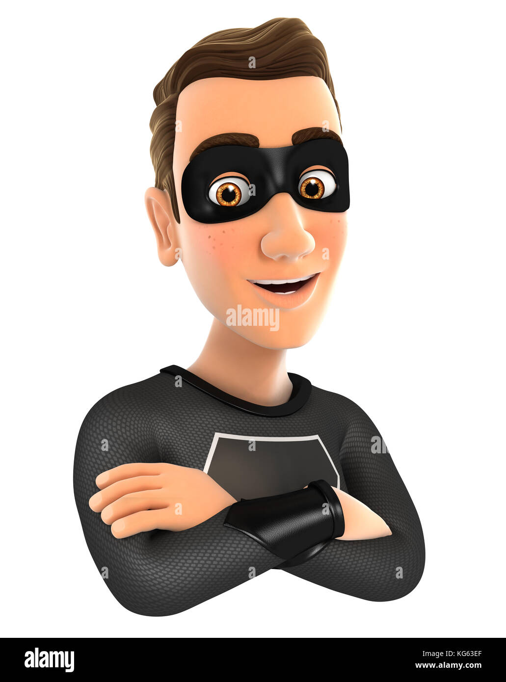 3d black hero with arms crossed, illustration with isolated white ...