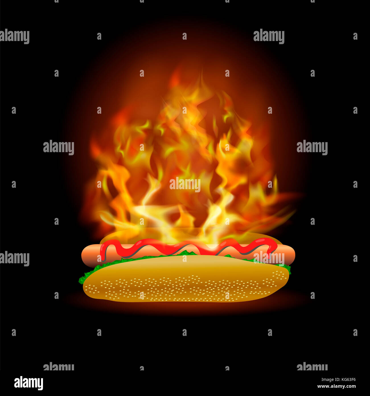 Burning Fresh Hot Dog with Ketchup Stock Photo - Alamy