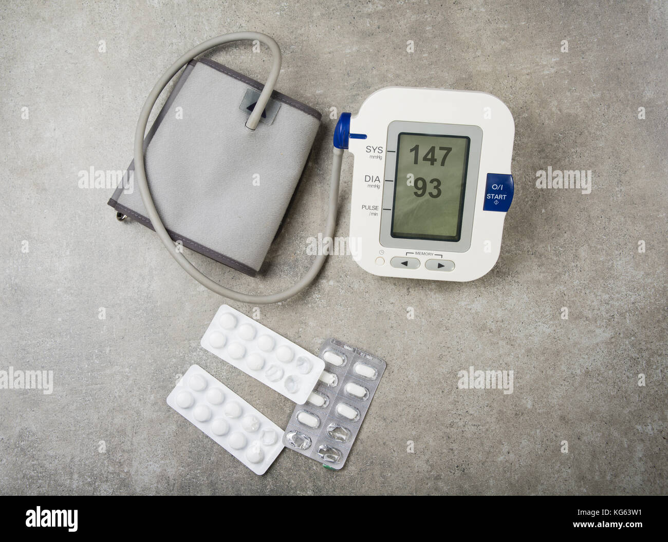 Hypertension concept. High blood pressure with used tablets and pills ...