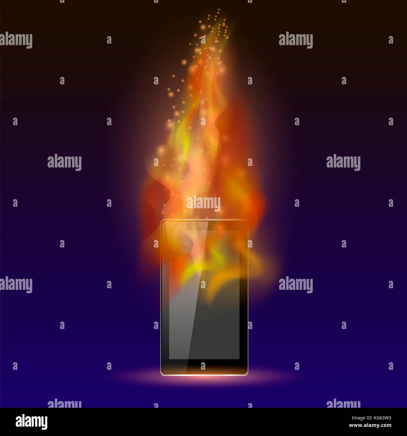 Burninng Tablet Computer with Fire Flame Stock Photo - Alamy
