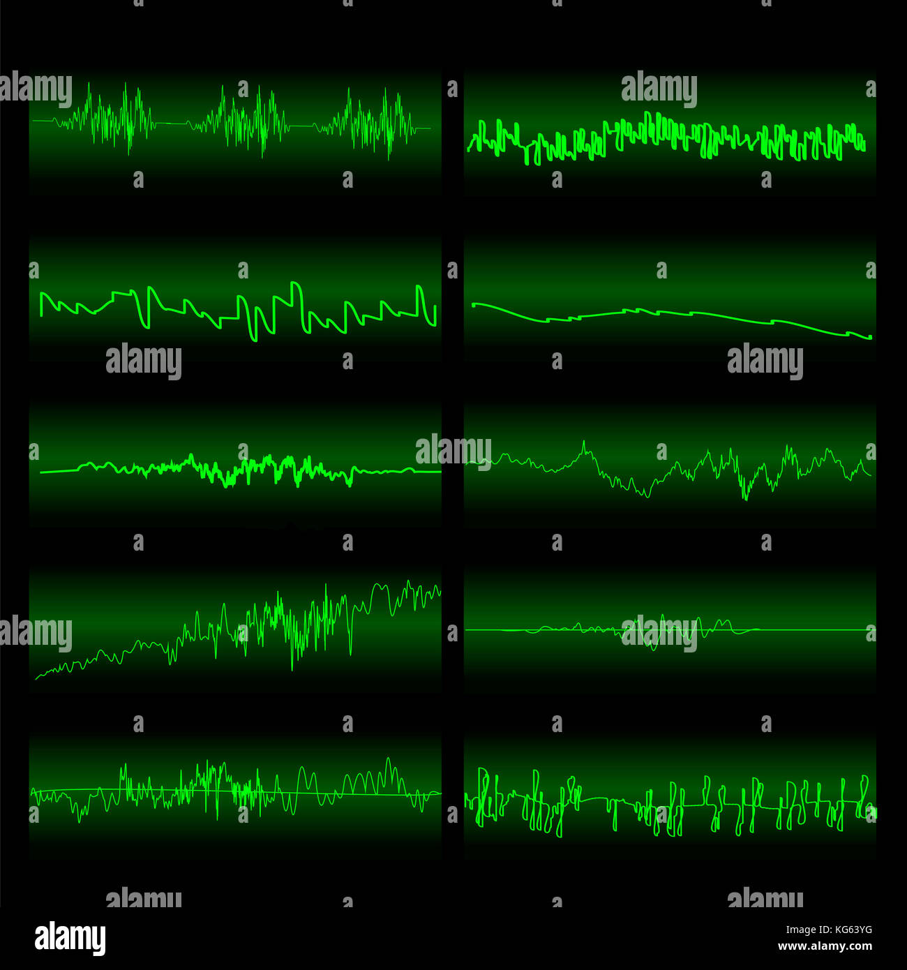 Green Sound Waves Set. Screen of Equalizer Stock Photo - Alamy