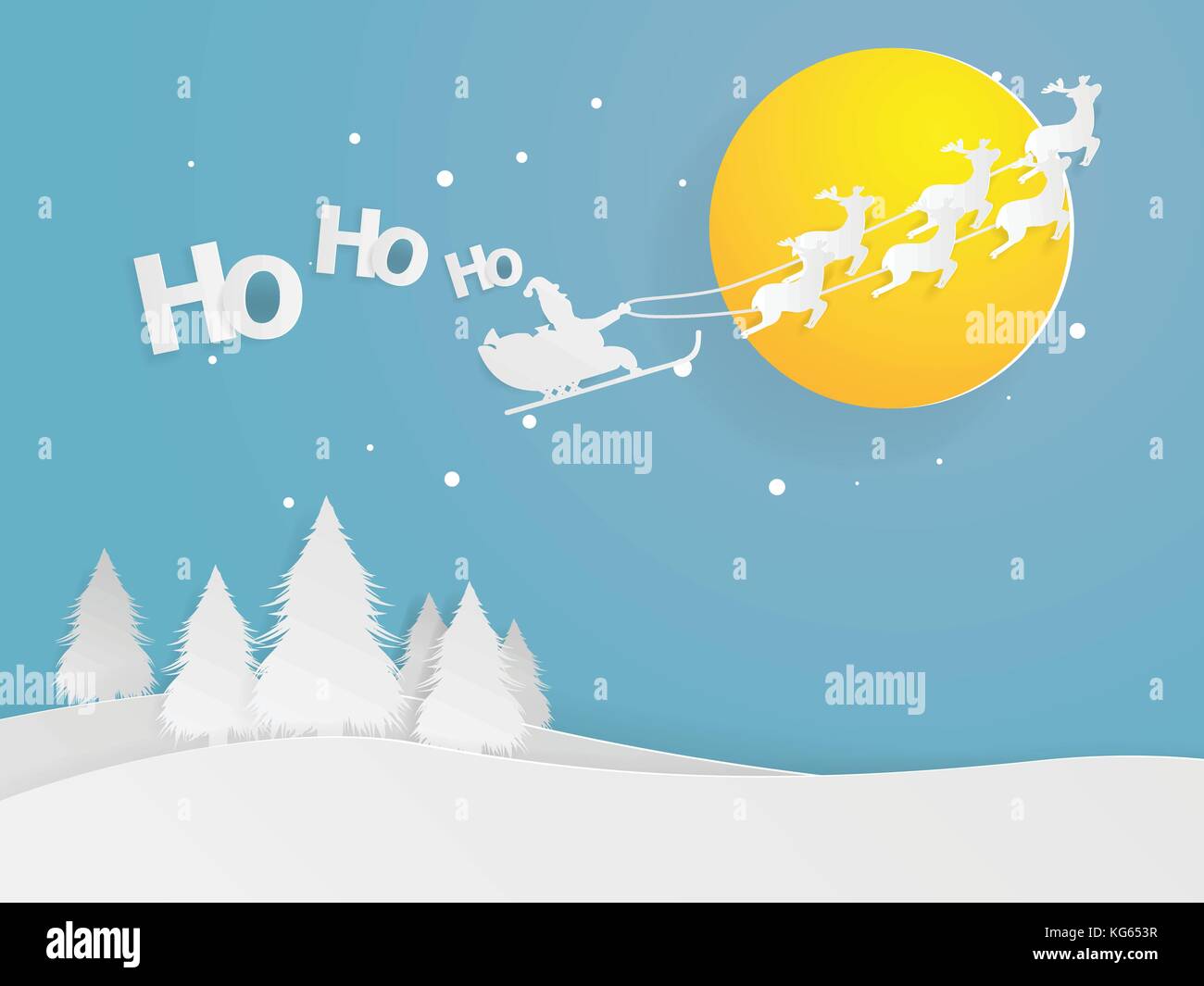 illustration of santa clause flying on sky in christmas night paper art ...