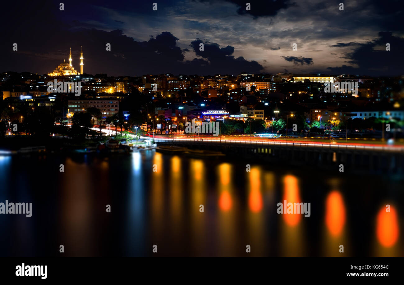 Panorama of Istanbul at night, Istanbul, Turkey Stock Photo - Alamy