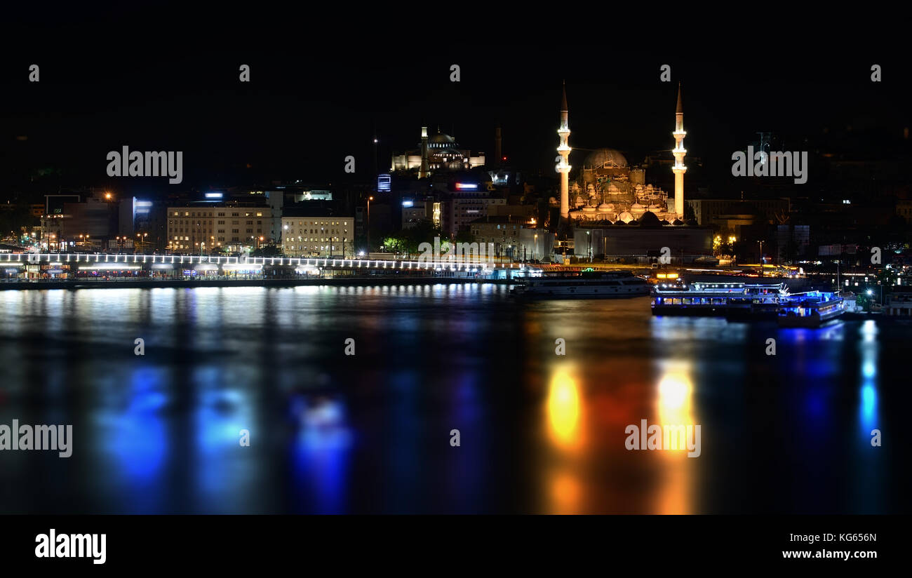 Panorama of Istanbul at night, Istanbul, Turkey Stock Photo - Alamy