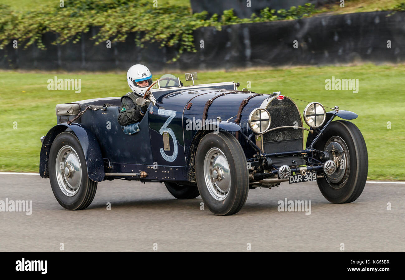 1930 Bugatti Type 50 with driver Mike Preston during the Brooklands ...
