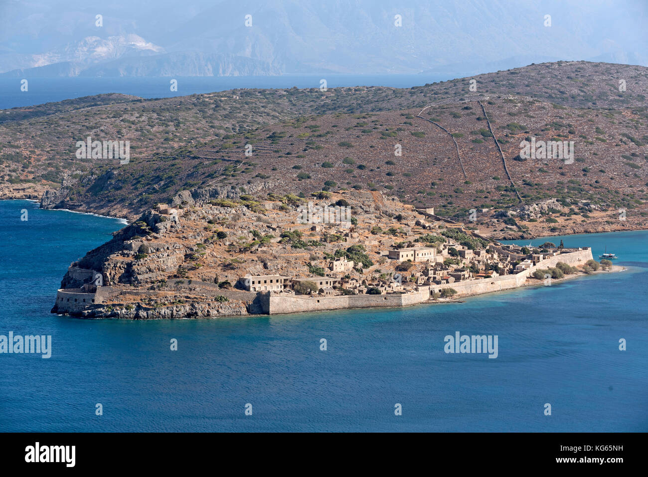 Overview of Spinalonga Island the historic leper colony and Venetian ...