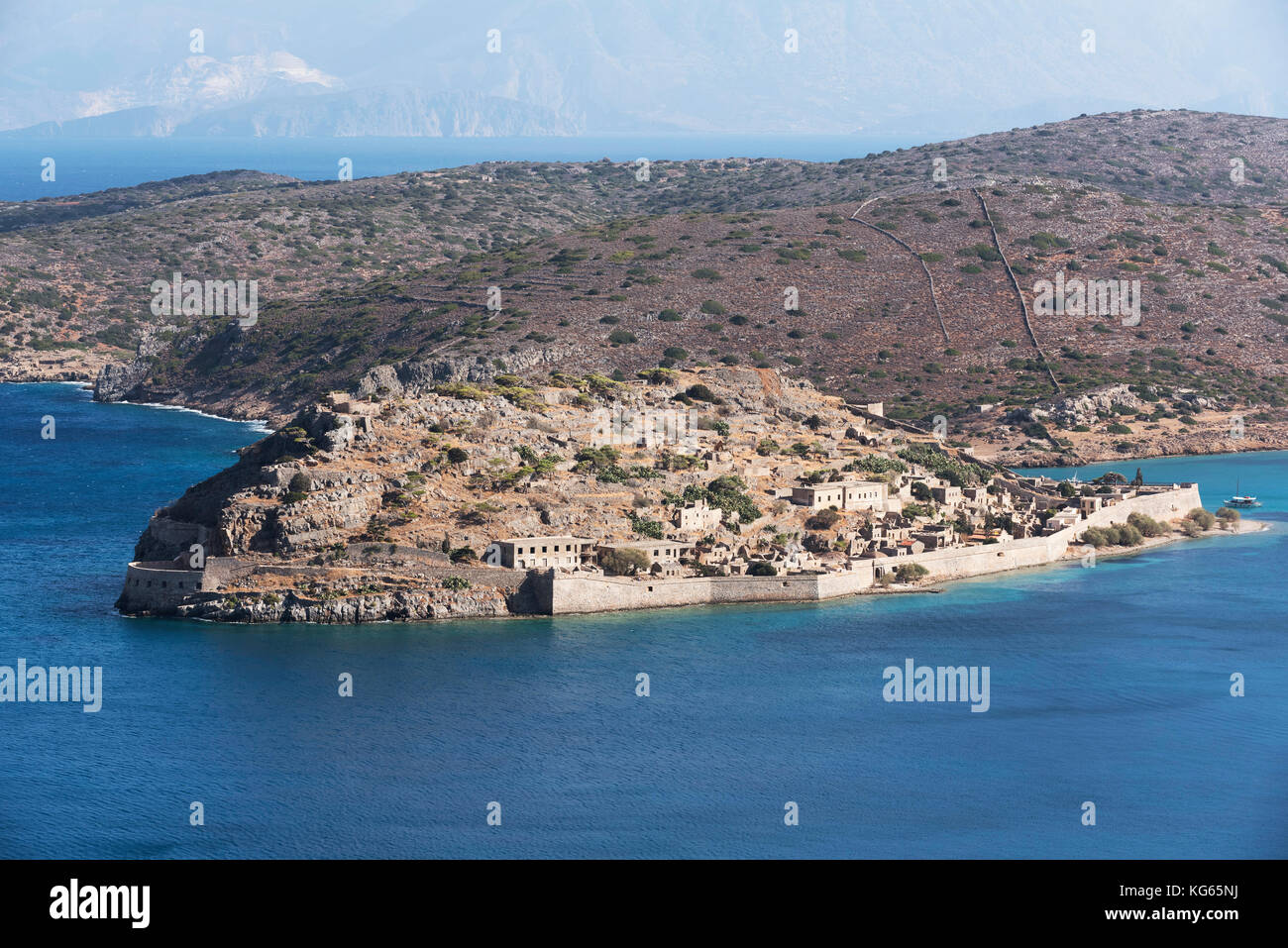 Overview of Spinalonga Island the historic leper colony and Venetian ...