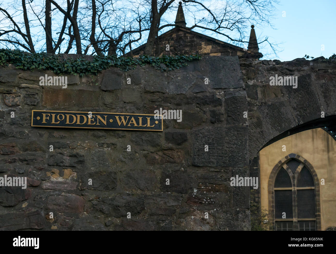 Flodden Wall sign on remains of original 16th century city wall ...