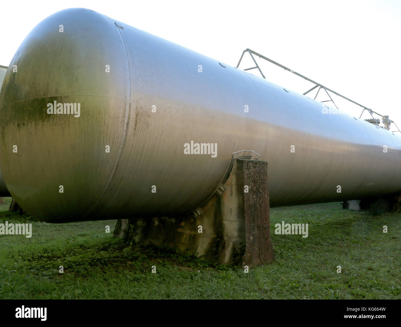 long tank for the storage of methane gas inside an industrial area ...