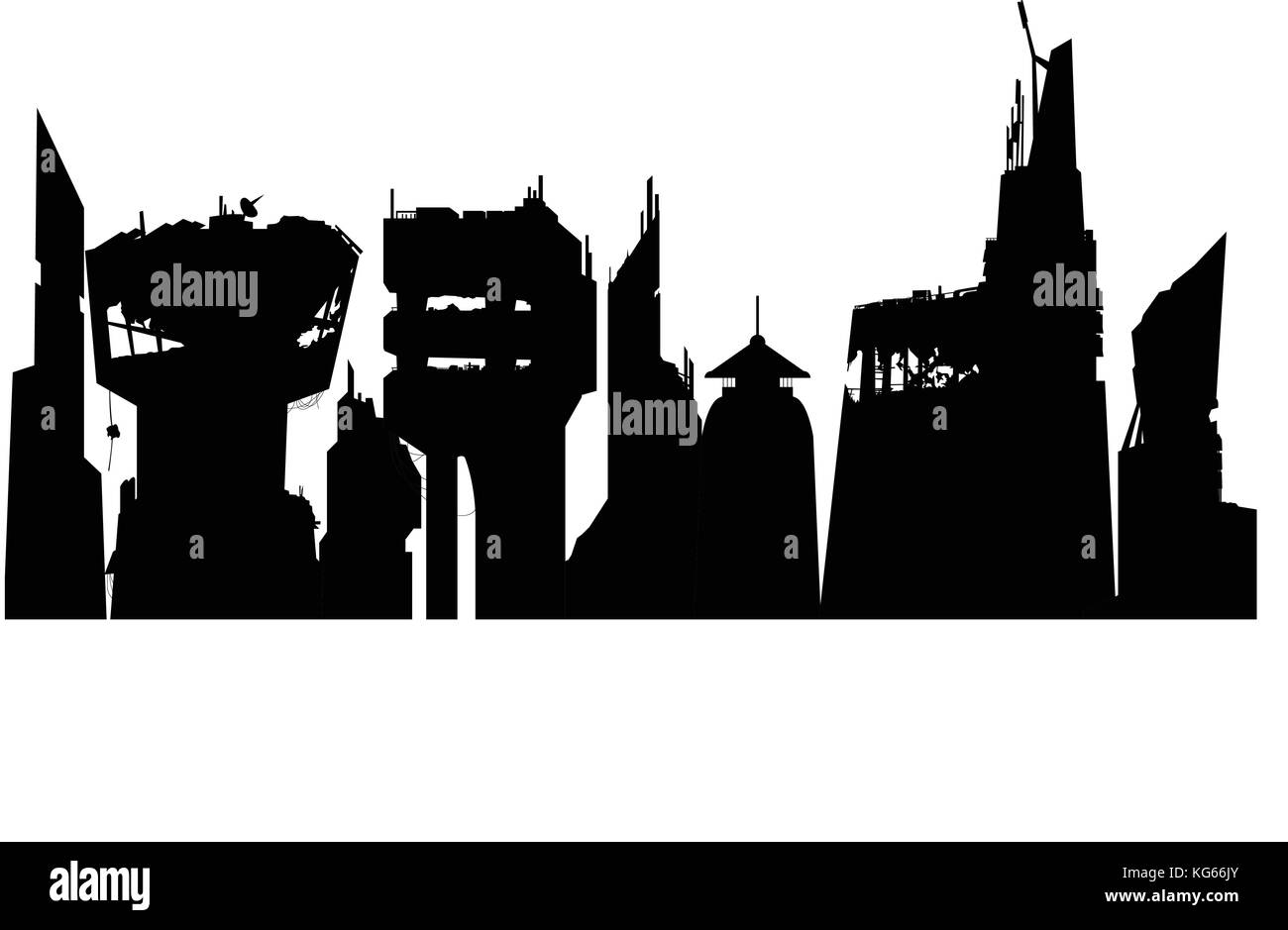 Destroyed City Skyline Drawing