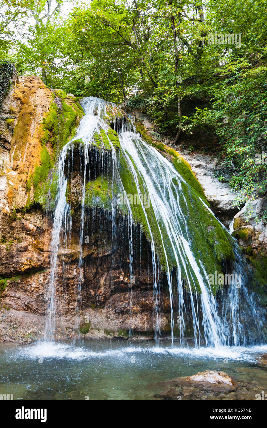 travel to Crimea - water flows in Djur-djur waterfall on Ulu-Uzen river ...