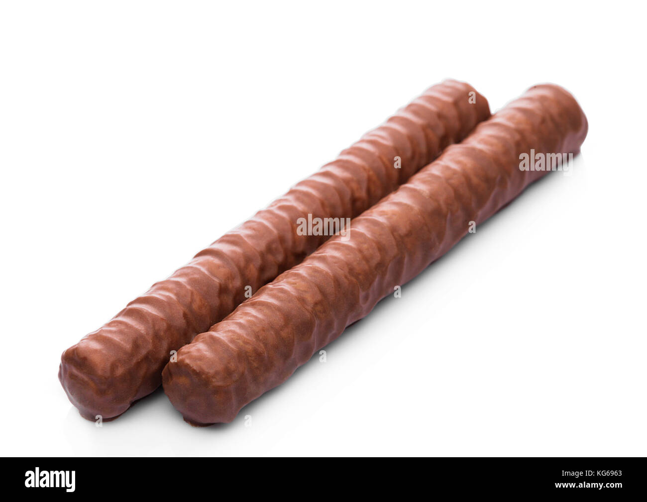Two milk chocolate roll bars on white background with reflection Stock ...
