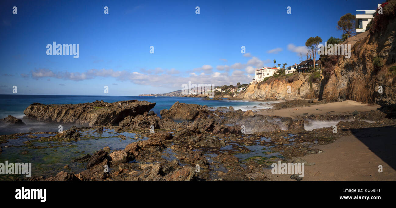 Rocky shores of Victoria Beach in Laguna Beach, California on a sunny ...