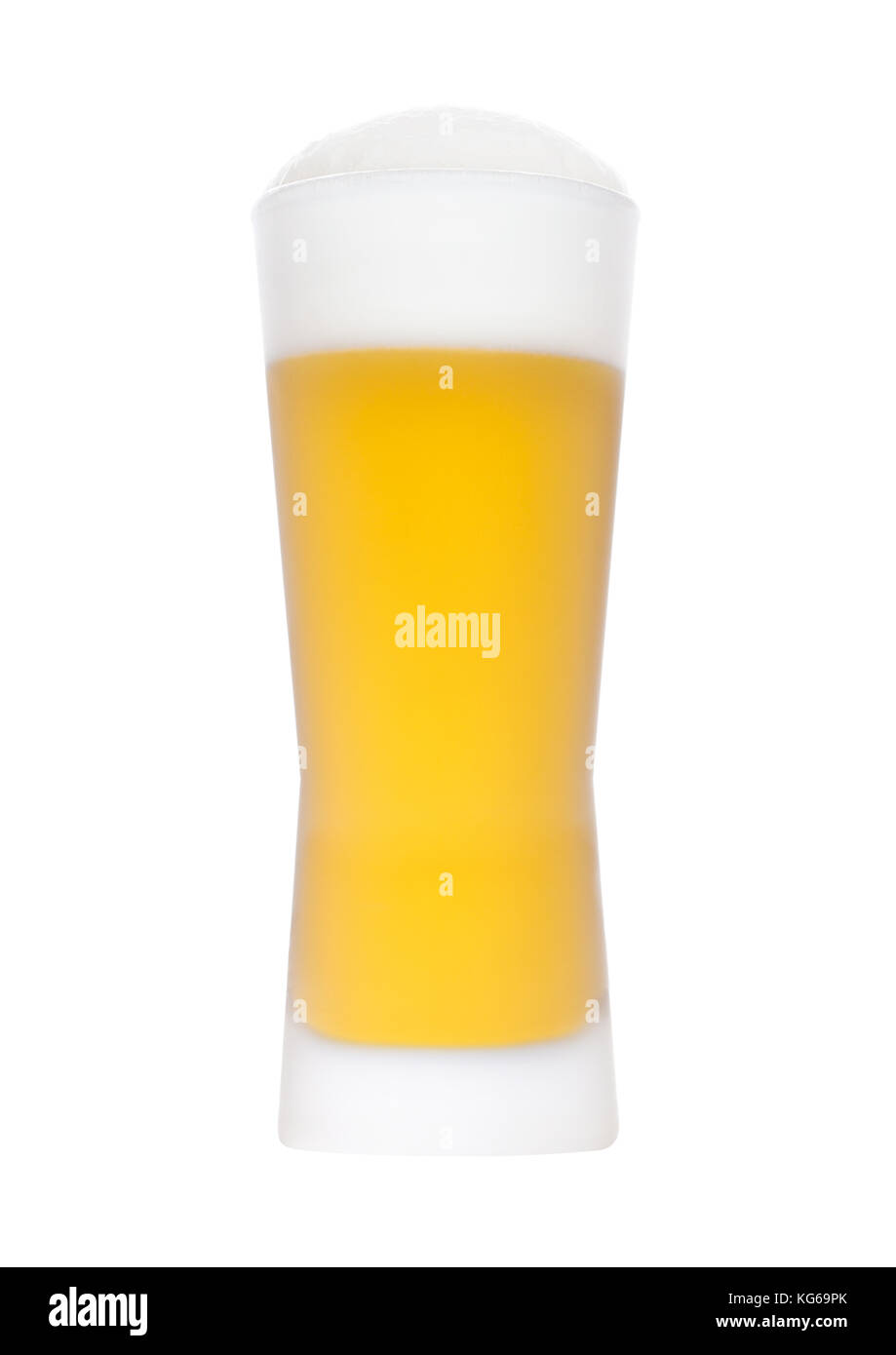Cold frosted glass of lager beer with foam isolated on white background ...