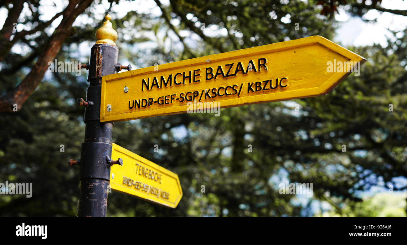 Namche Bazaar Sign Direction Stock Photo - Alamy