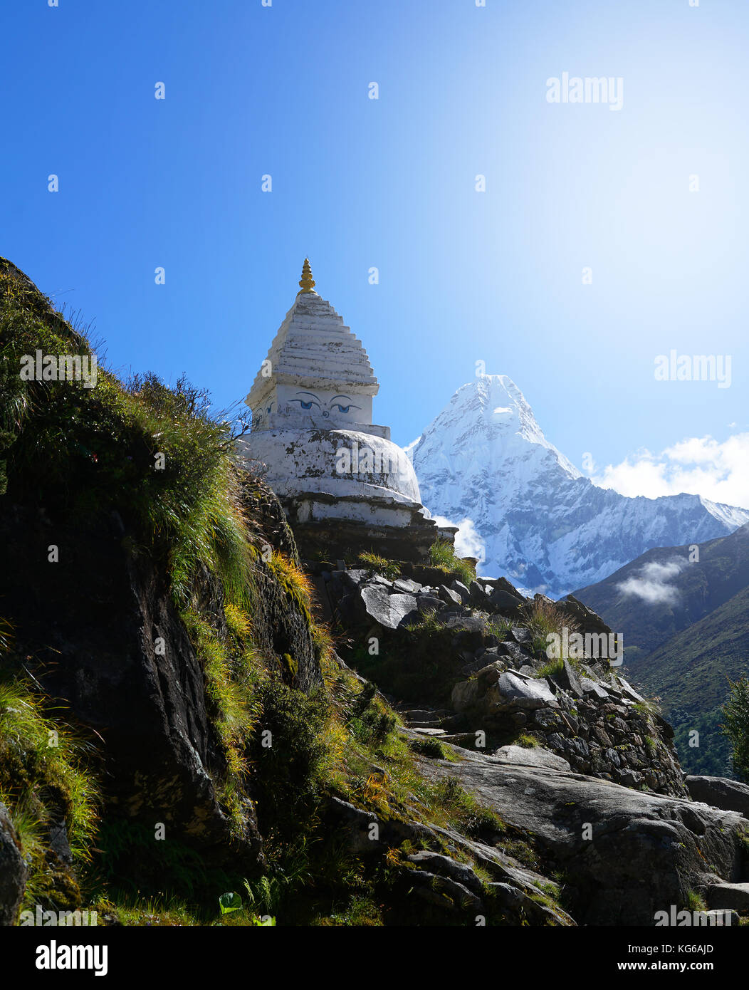 Temple The Eyes of Buddha Beside Ama Dablam Mountain, Everest Base Camp ...
