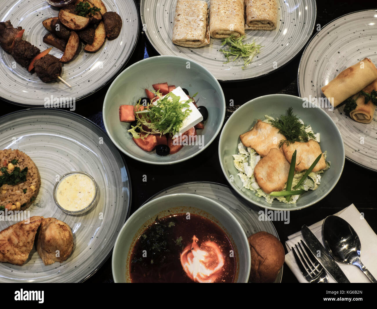 Table set for one person's business lunch Stock Photo - Alamy