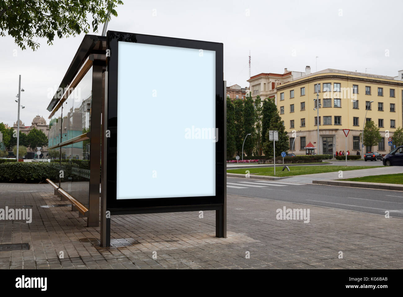 Blank advertisement in a bus stop, for free promo Stock Photo - Alamy