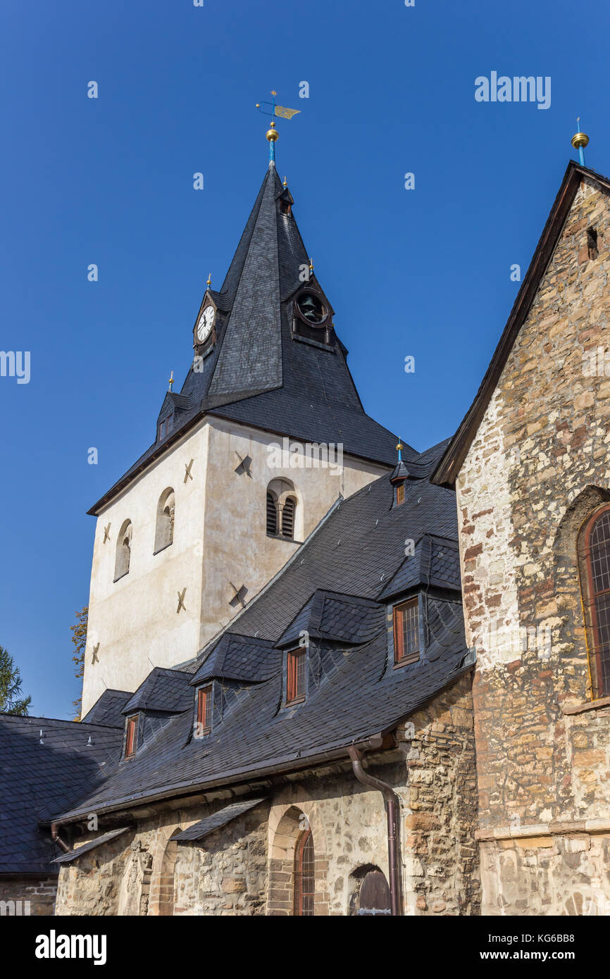White tower of the St. Johannis church in Wernigerode, Germany Stock ...