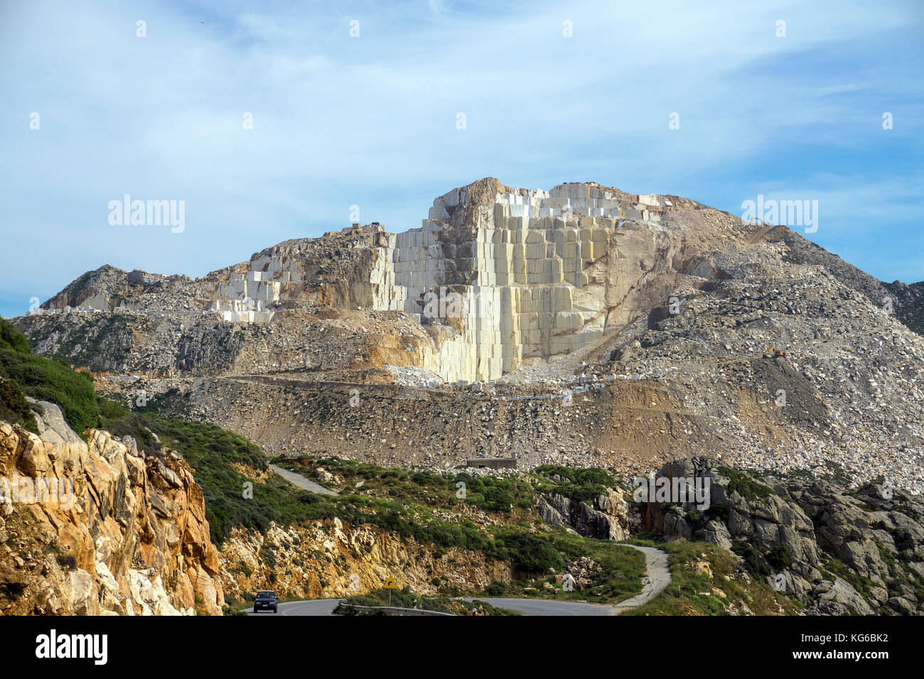 Quarying, mining of marble, quarry at Kinidaros, Naxos island, Cyclades ...