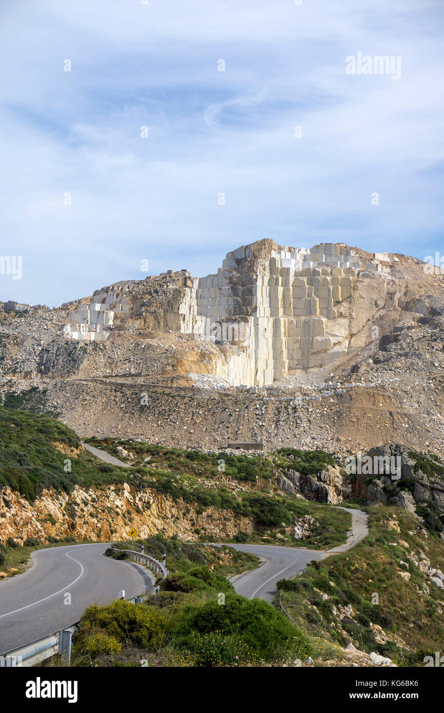 Quarying, mining of marble, quarry at Kinidaros, Naxos island, Cyclades ...