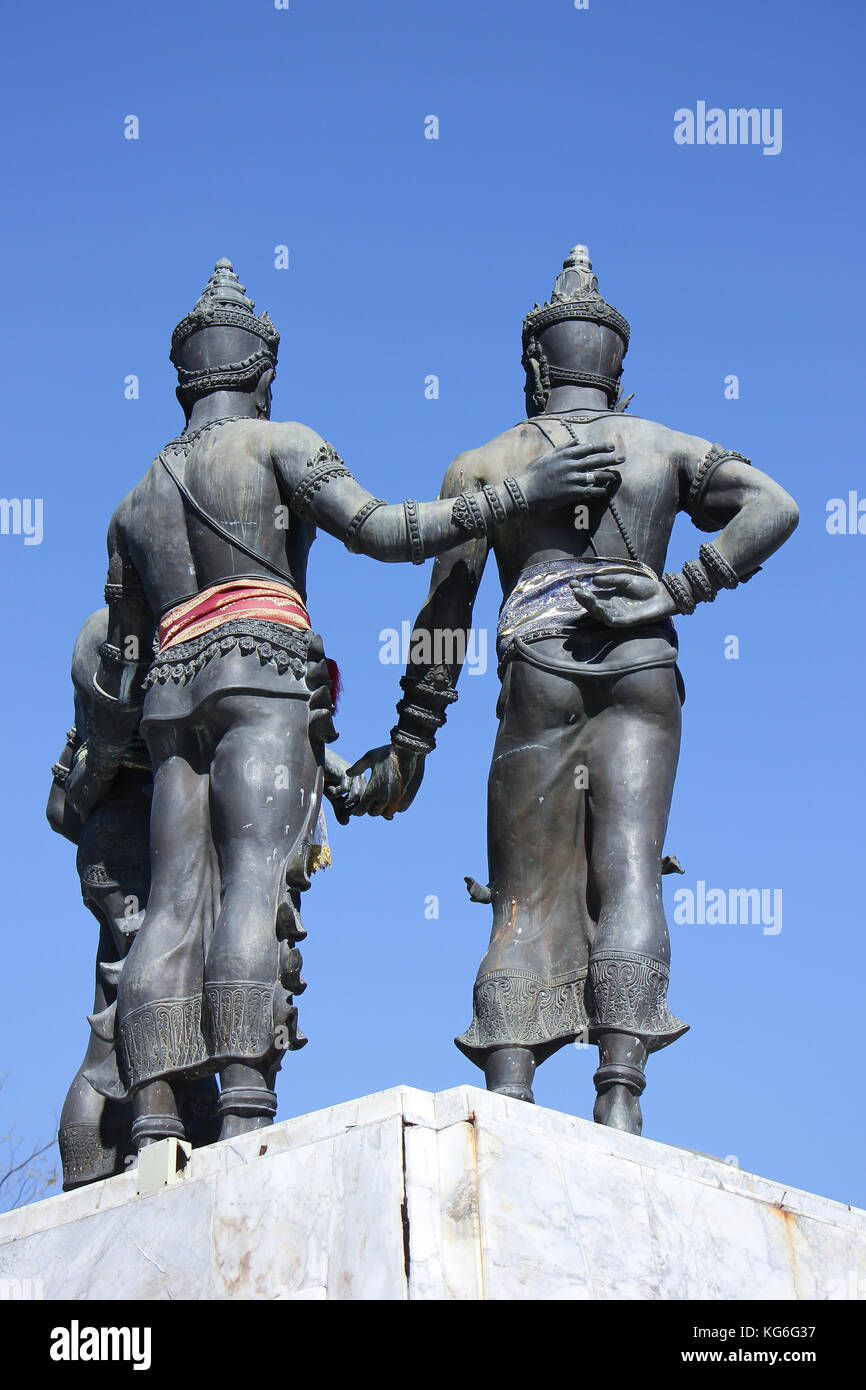 CHIANGMAI, THAILAND -JANUARY 5 2016: Three Kings Monument in the center ...