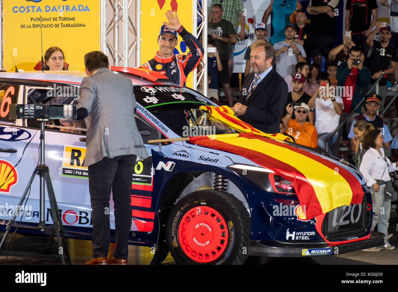 Local Spanish WRC driver Dani Sordo and co-driver Marc Marti of Hyundai ...
