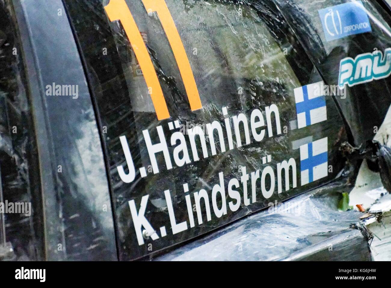 The wrecked Toyota Yaris WRC rally car of #11 Juho Hanninen (FIN) and ...