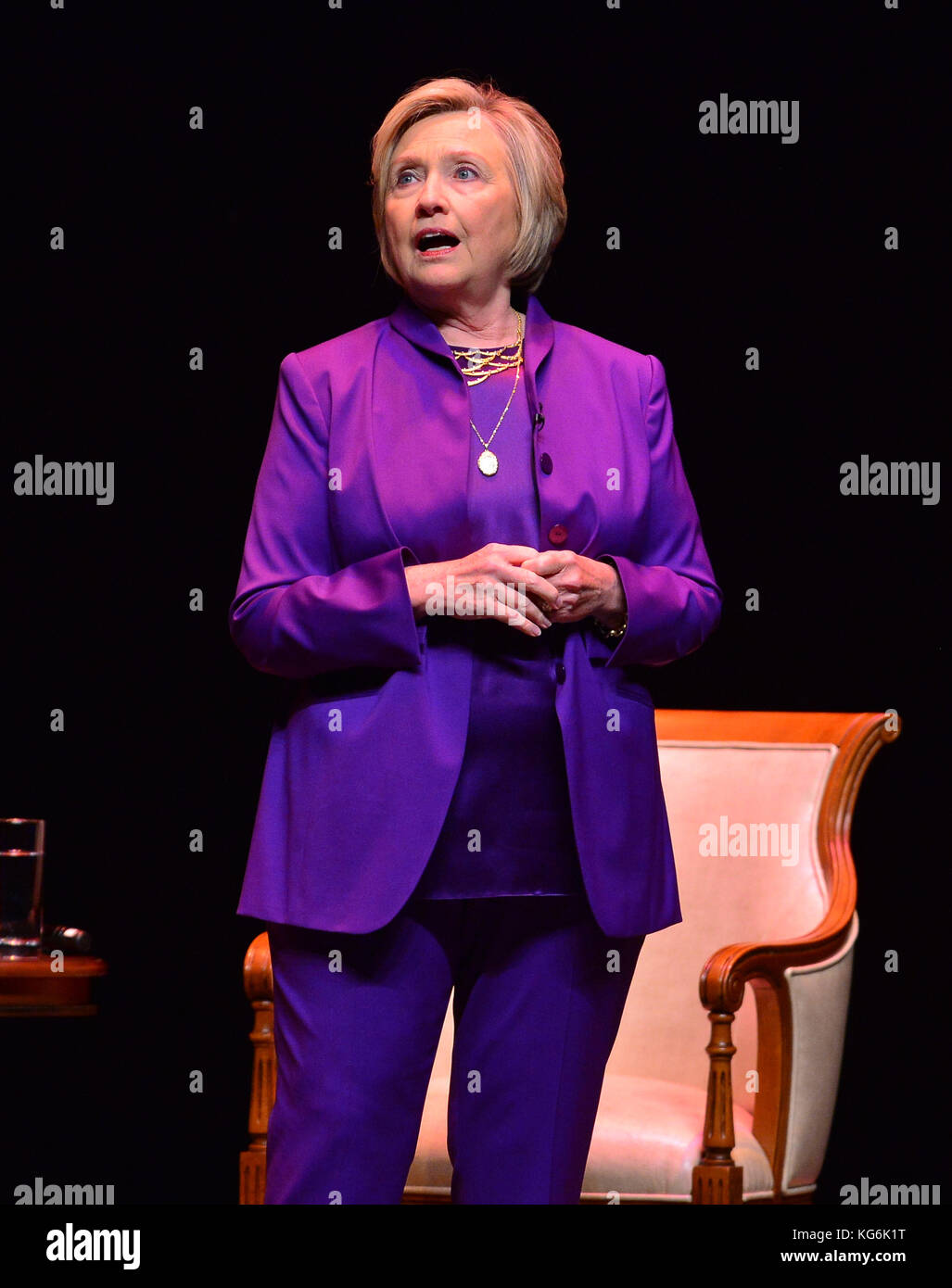 Former U.S. Secretary of State Hillary Clinton onstage speaking during ...