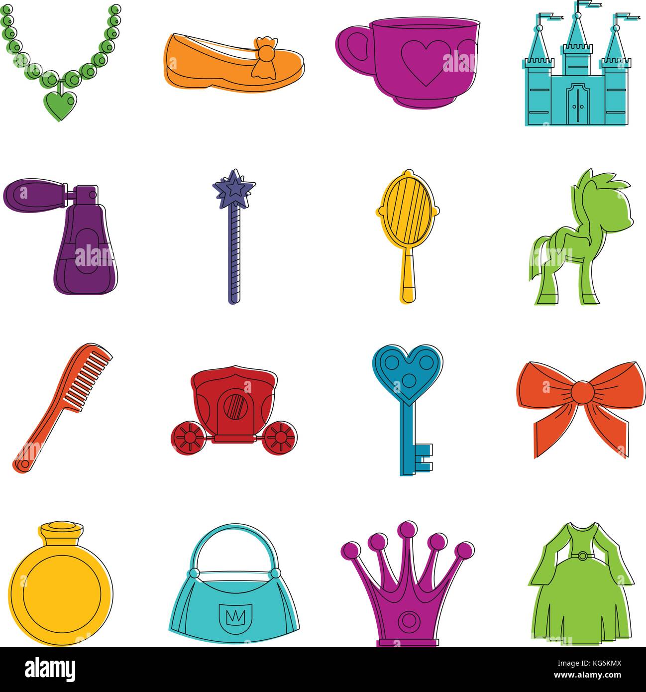 Doll princess items icons doodle set Stock Vector Image & Art - Alamy