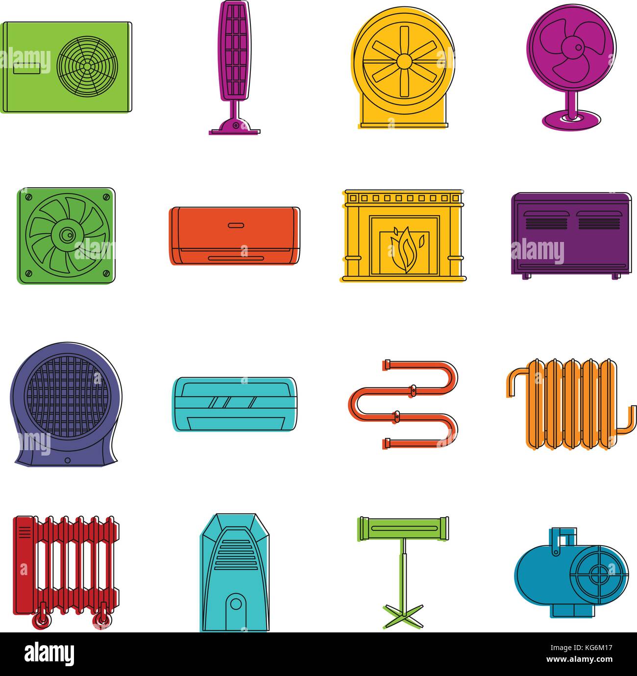 Heating cooling air icons doodle set Stock Vector Image & Art - Alamy