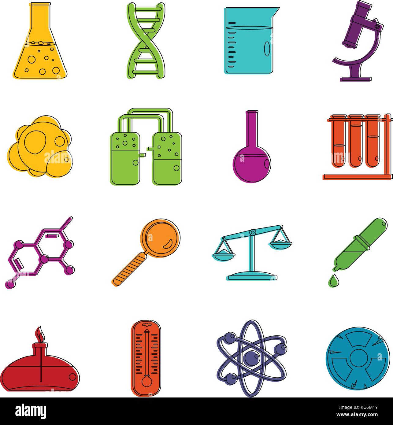 Chemical laboratory icons doodle set Stock Vector Image & Art - Alamy