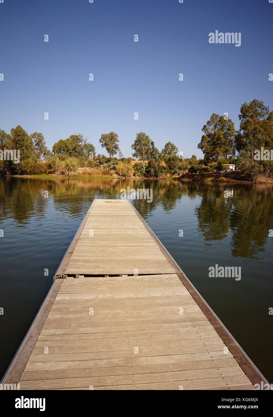 wooden pier in the lake with florest trees scenery background Stock ...