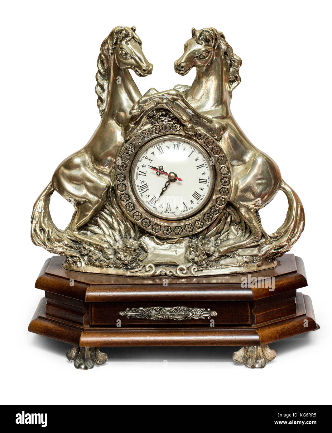 vintage silver clock on a white background with clipping path Stock ...