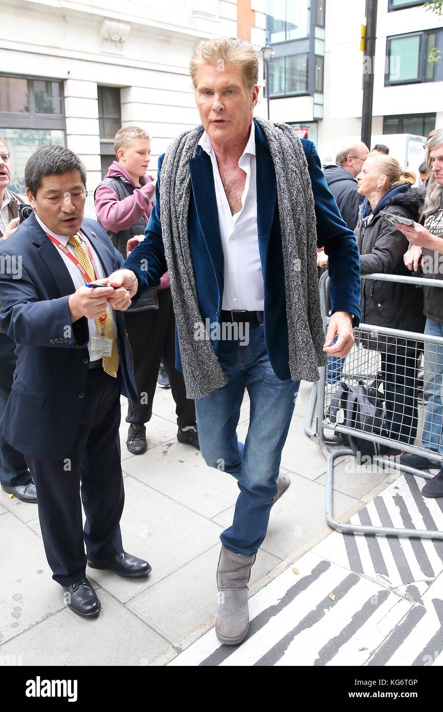 David Hasselhoff greets fans as he arrives at Radio 2 Featuring: David ...