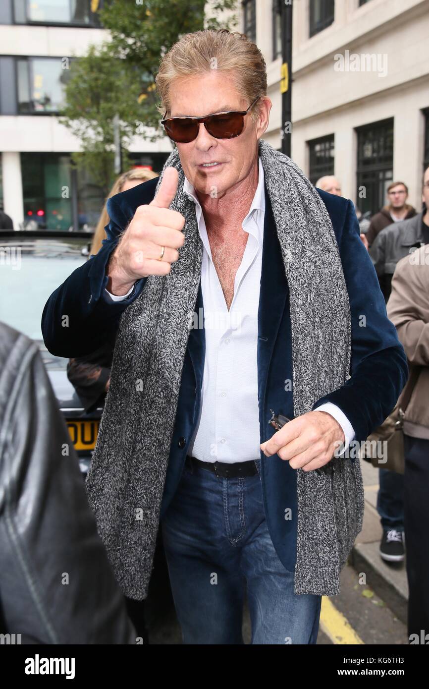 David Hasselhoff greets fans as he arrives at Radio 2 Featuring: David ...