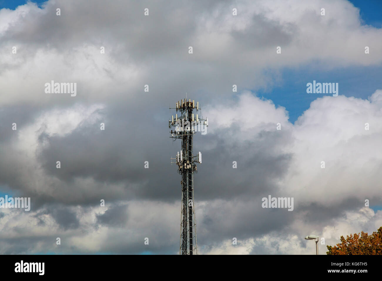 Telecommunications tower in sunset light. telecommunication tower on ...
