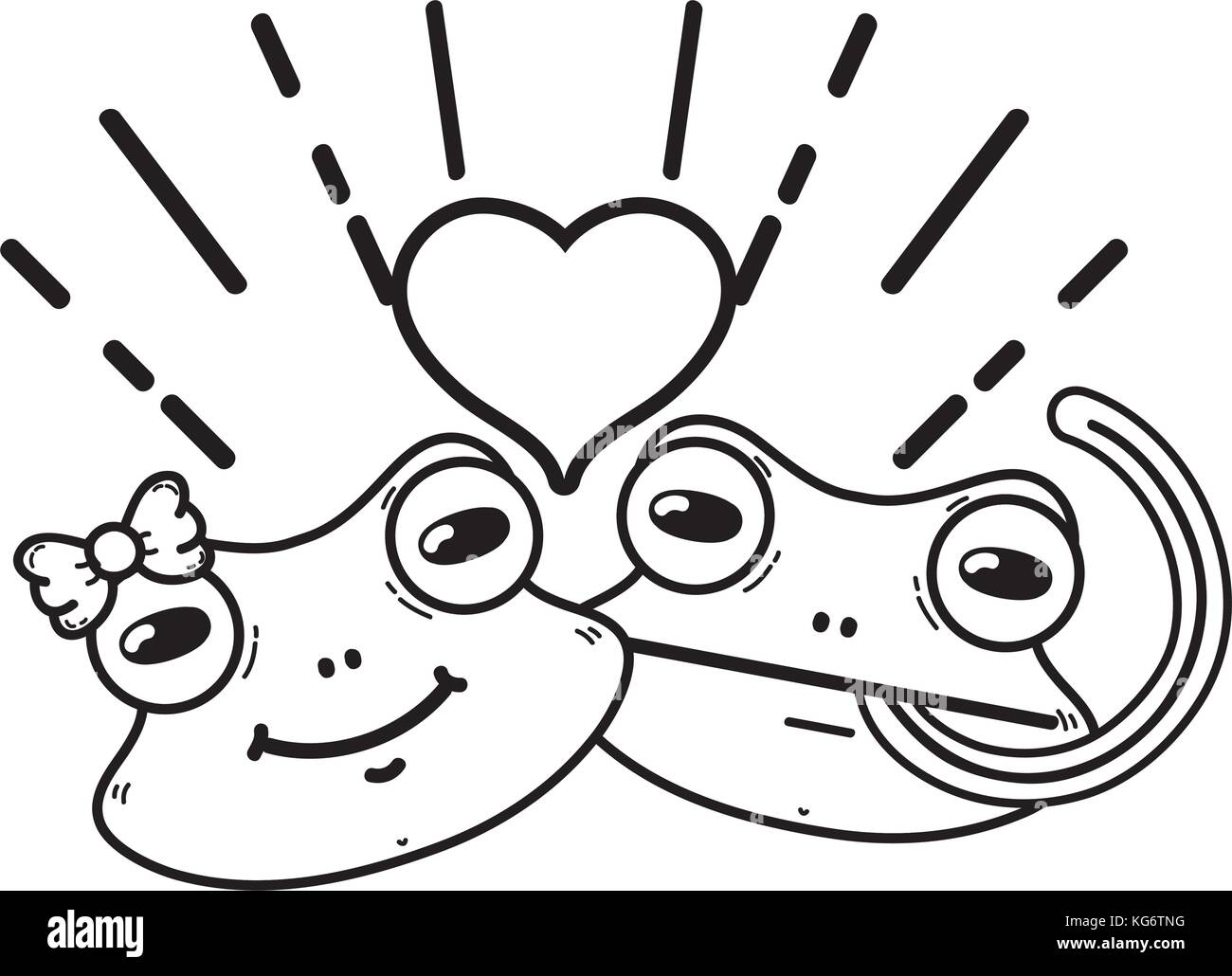 line cute frog couple animal with heart design vector illustration ...
