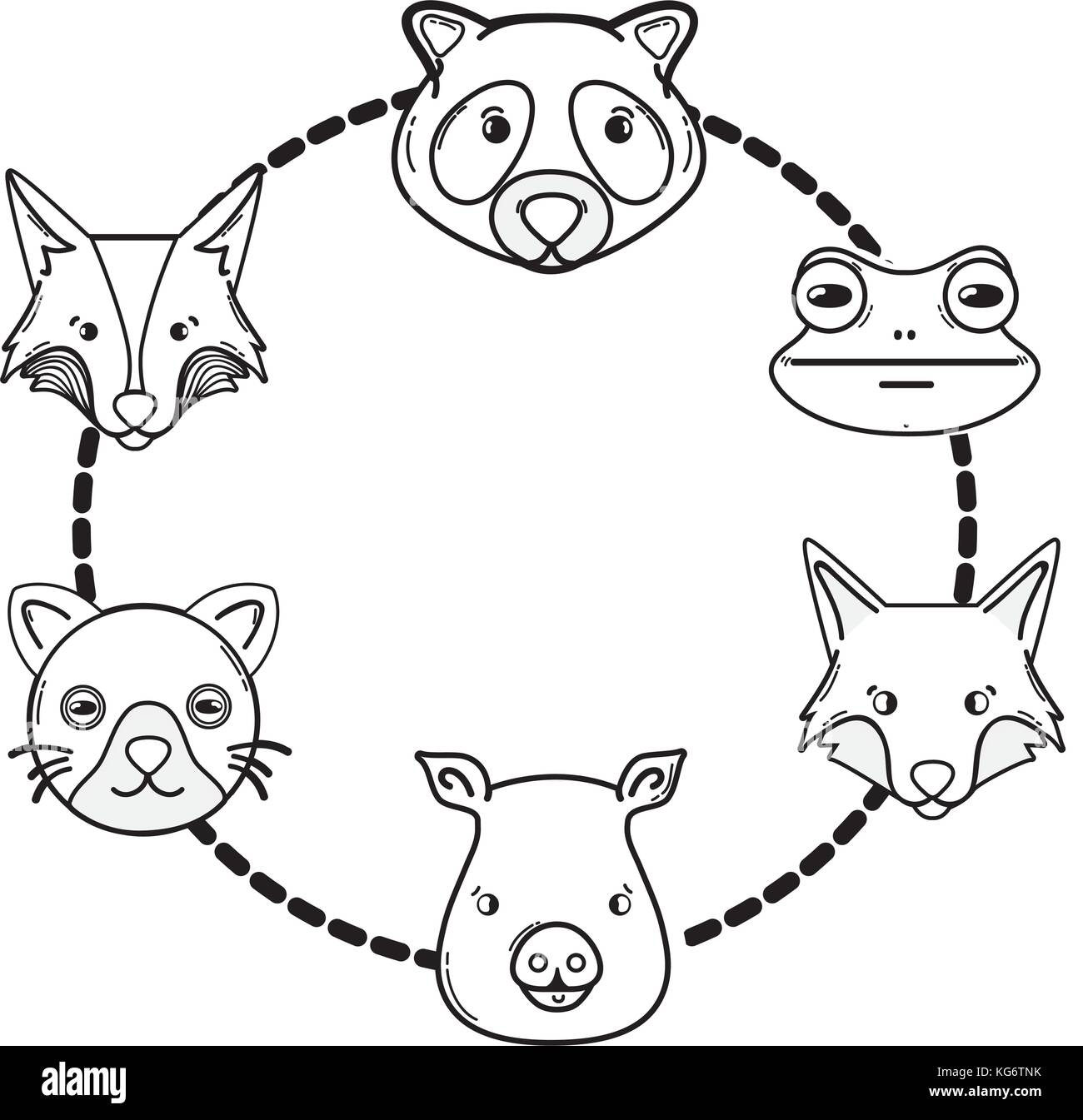 line set cute heads wilds animals design vector illustration Stock ...