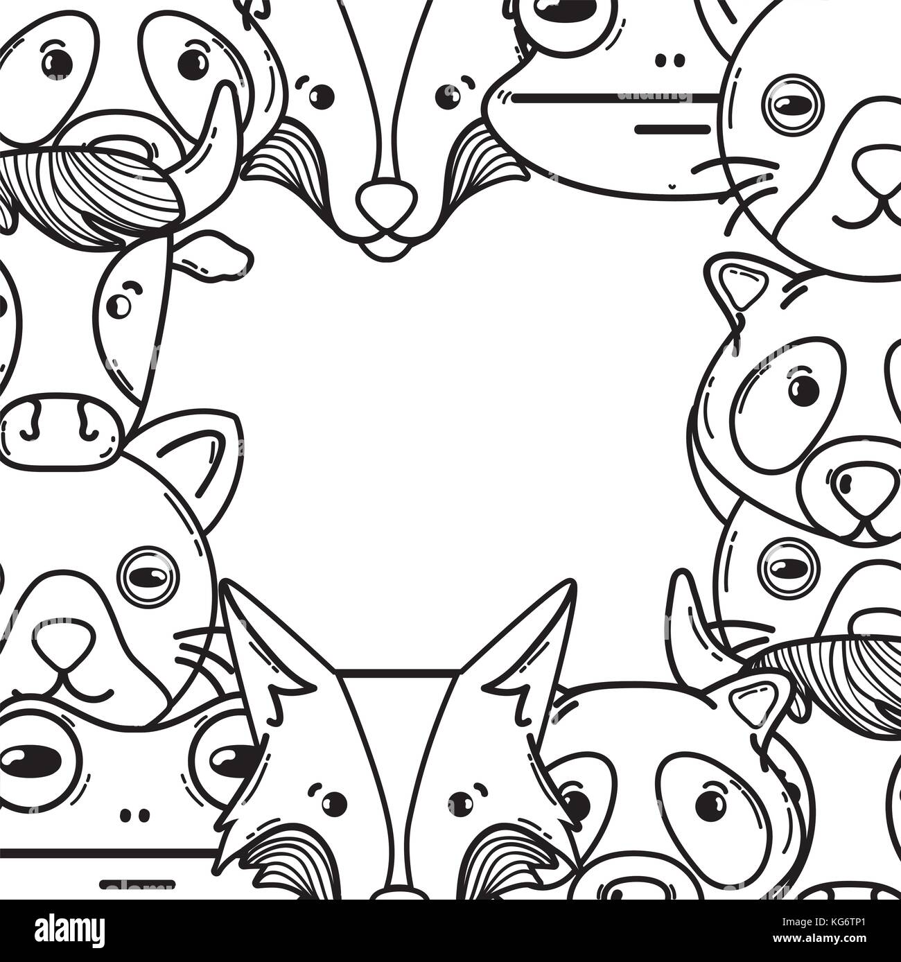 line cute heads of wilds animals background vector illustration Stock ...