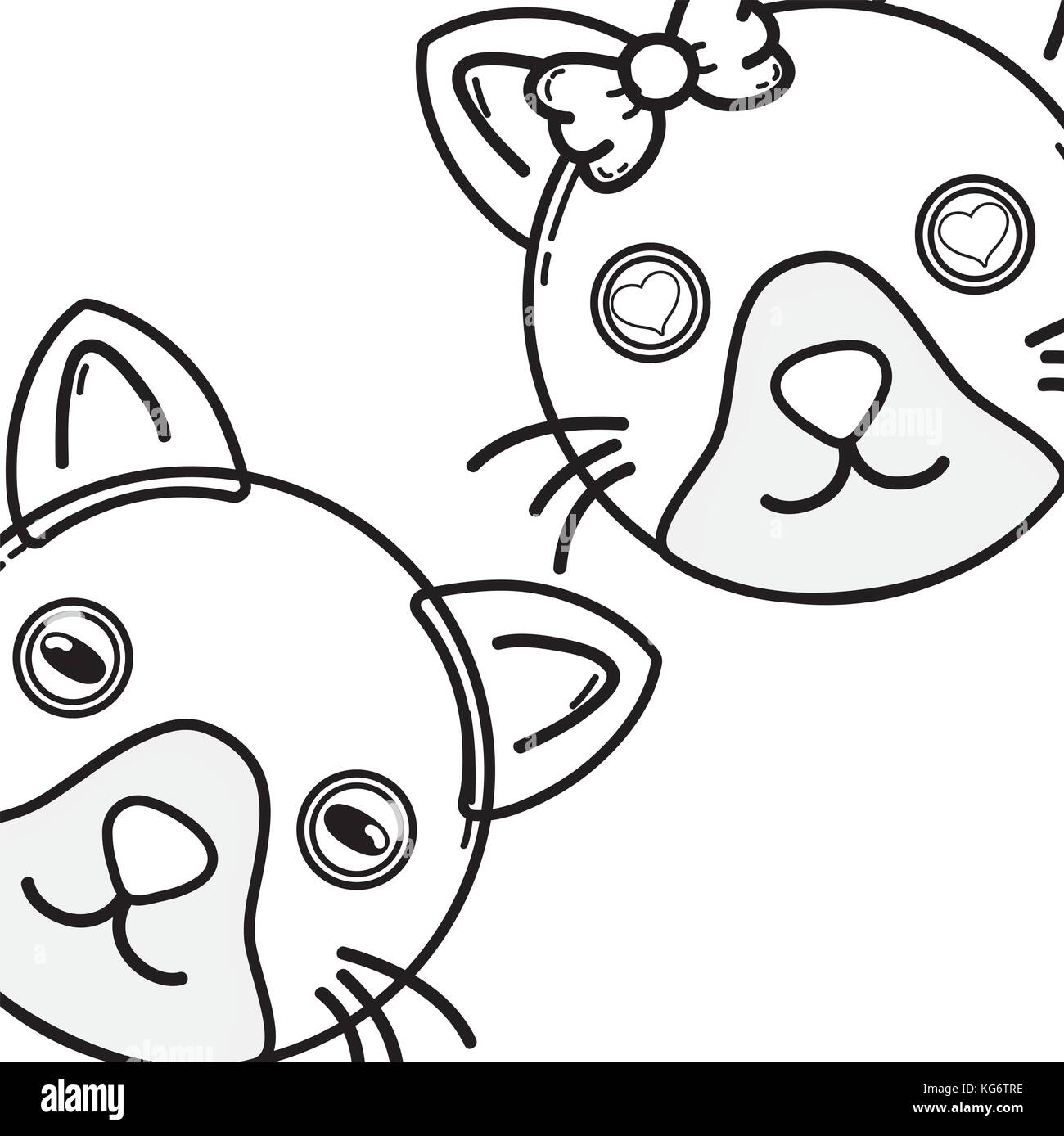 line cute cat couple animal together vector illustration Stock Vector ...