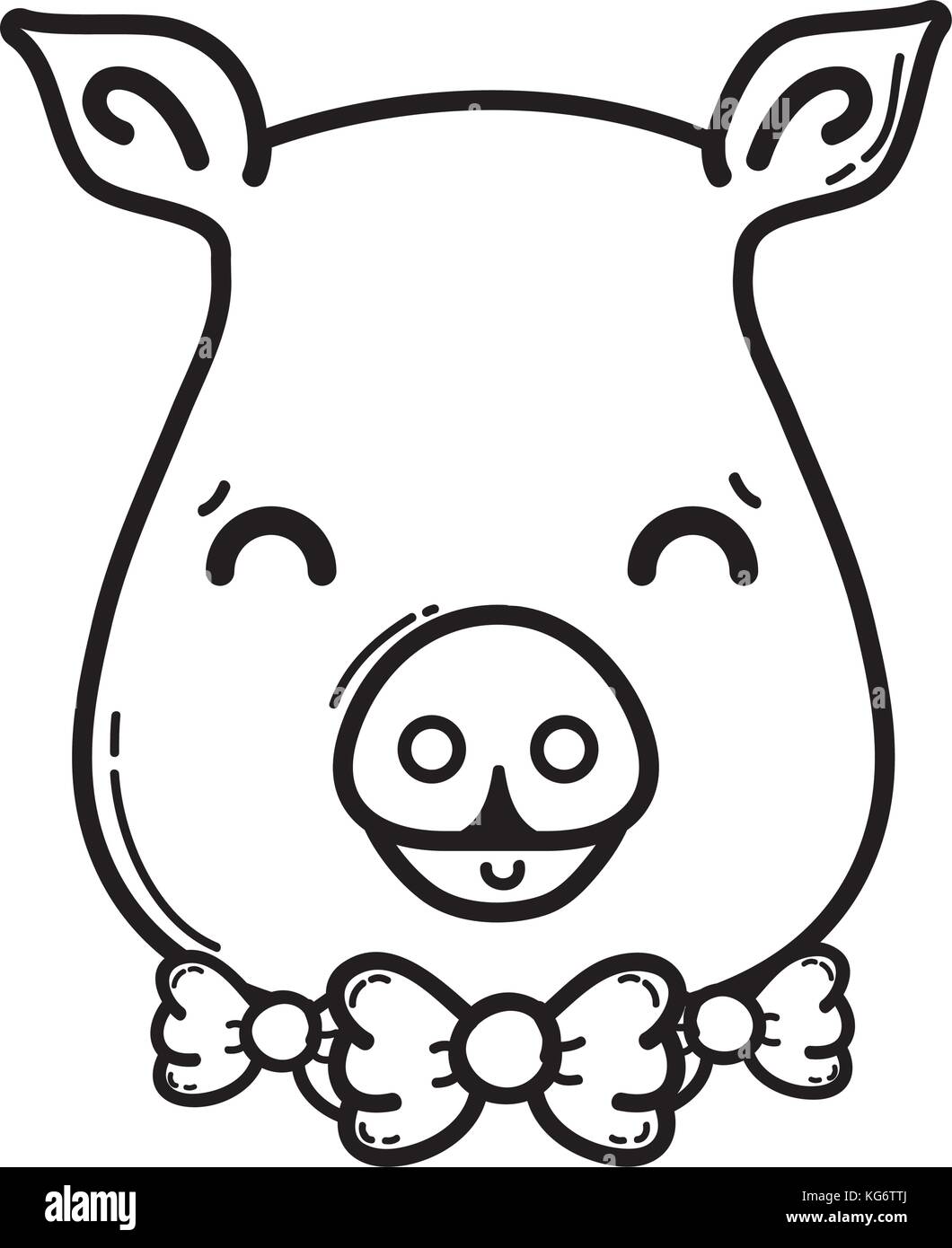 line cute pig female wild animal vector illustration Stock Vector Image ...