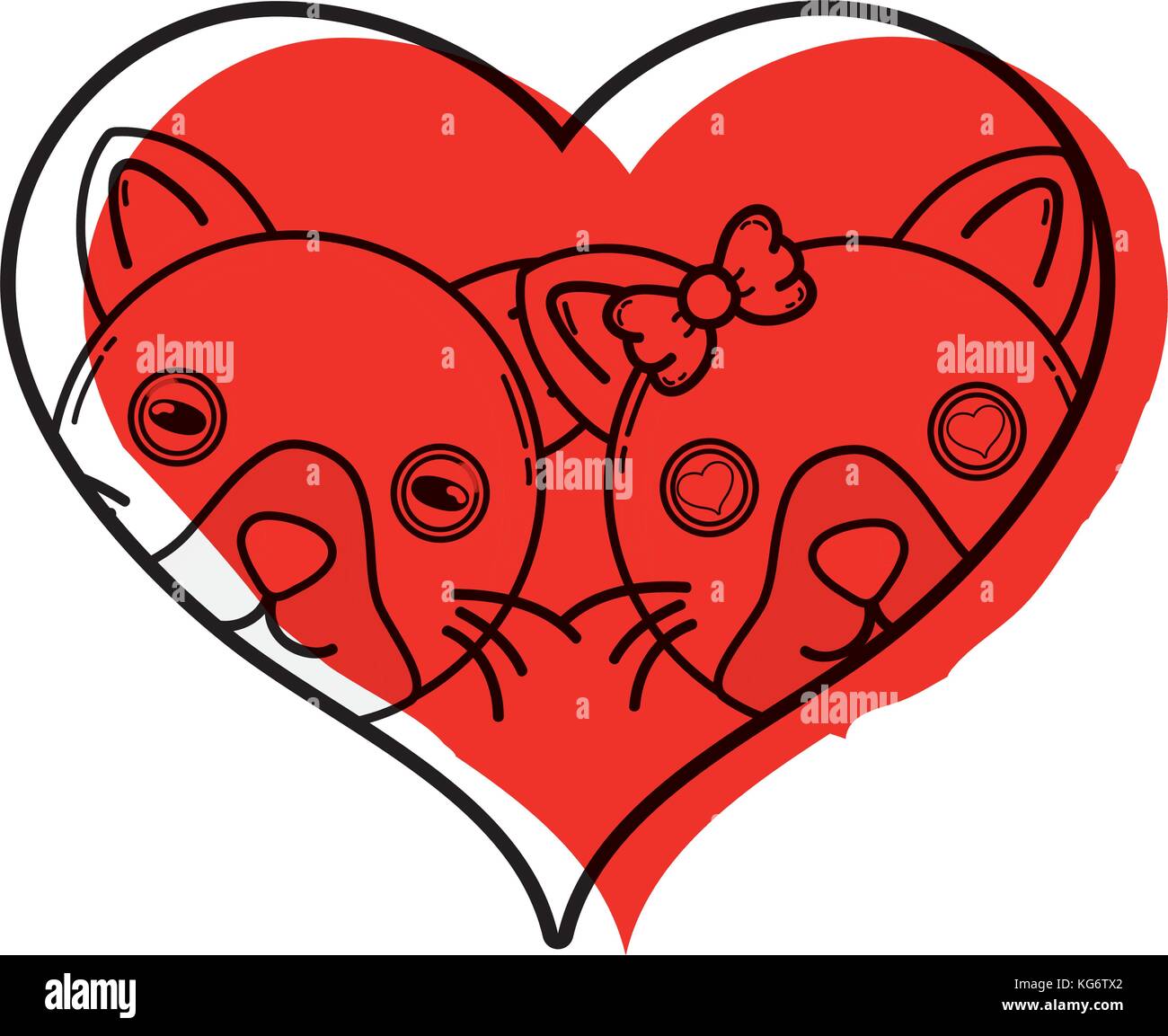 color cute cat couple animal together inside the heart vector ...