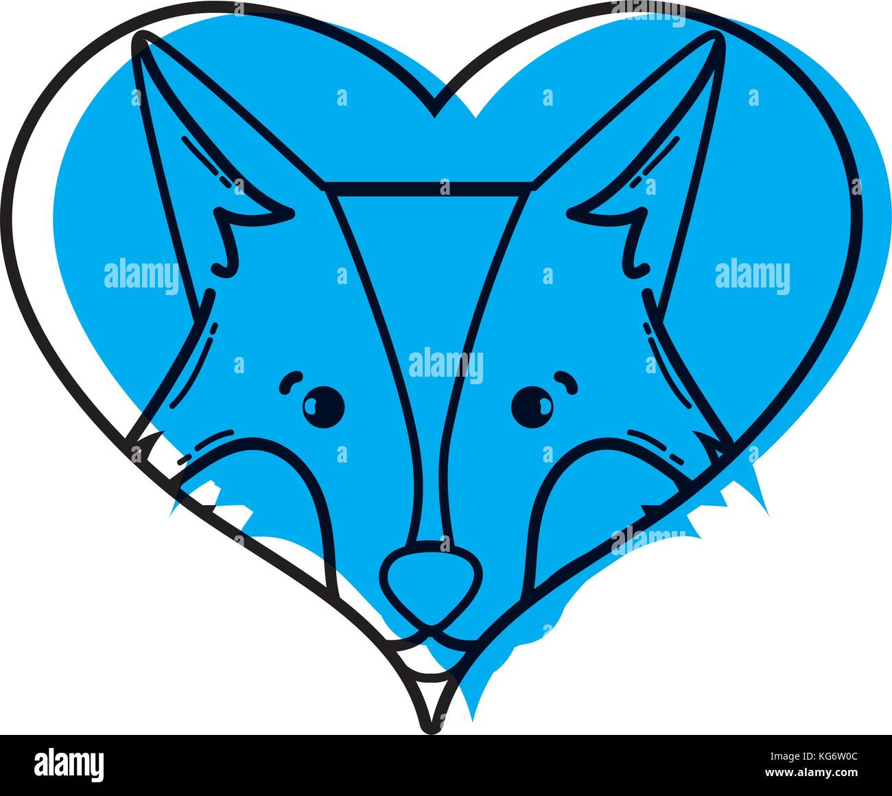 color cute fox head wild animal inside the heart vector illustration ...